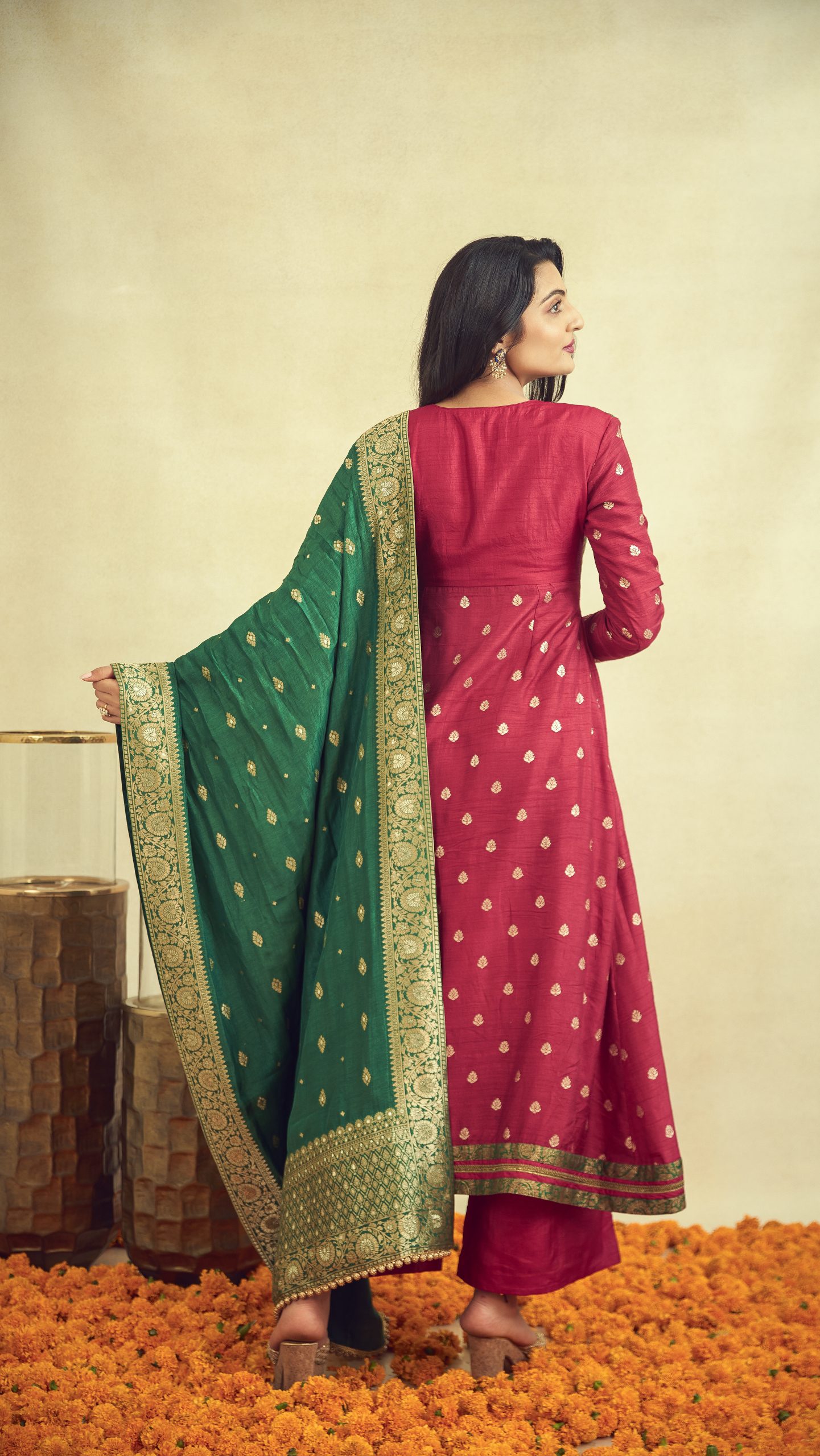 Maroon Jacket Anarkali With Flared Pants Set – Dipti Amisha